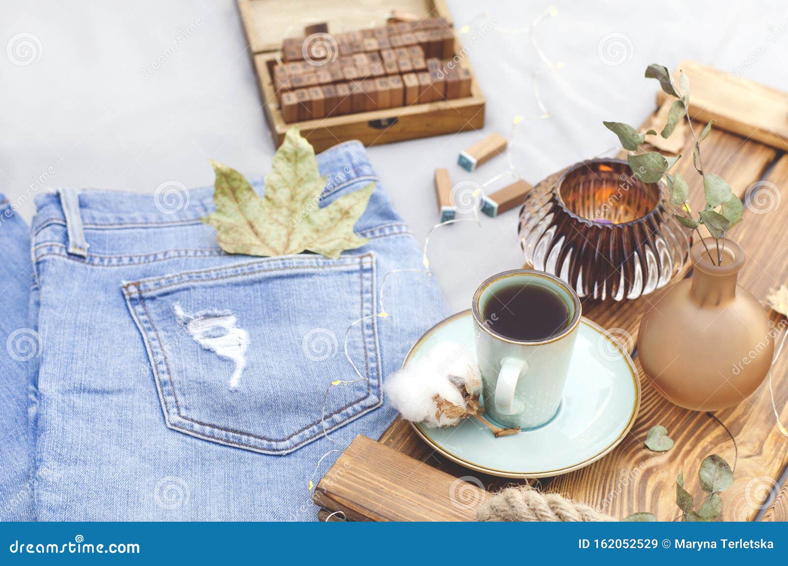 A Tray with Various Objects Stands on the Bed Stock Image - Image of ...