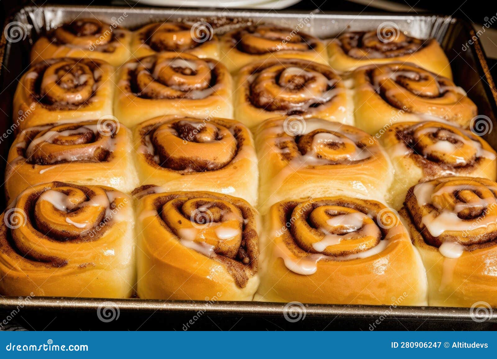 Tray of Warm, Gooey and Delicious Cinnamon Rolls, Ready To Be Devoured Stock Illustration ...