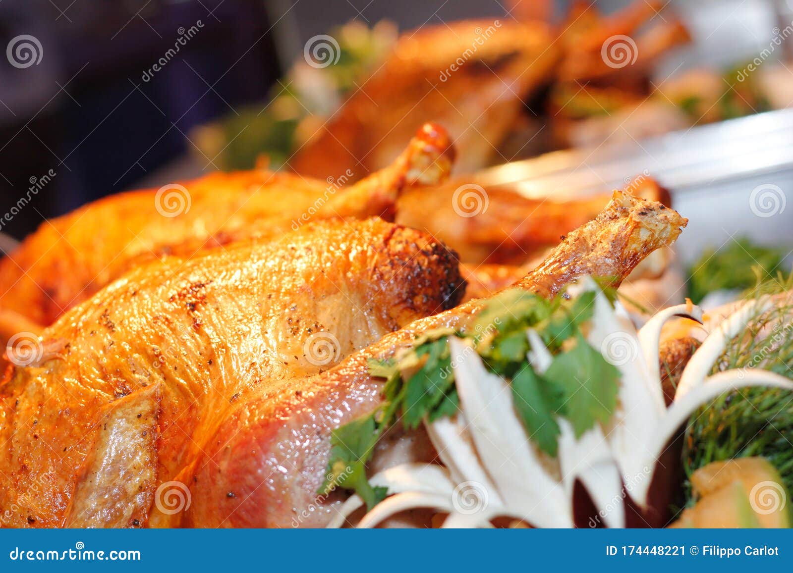 Trays Full of Roasted Chickens Served at the Buffet Stock Image - Image ...