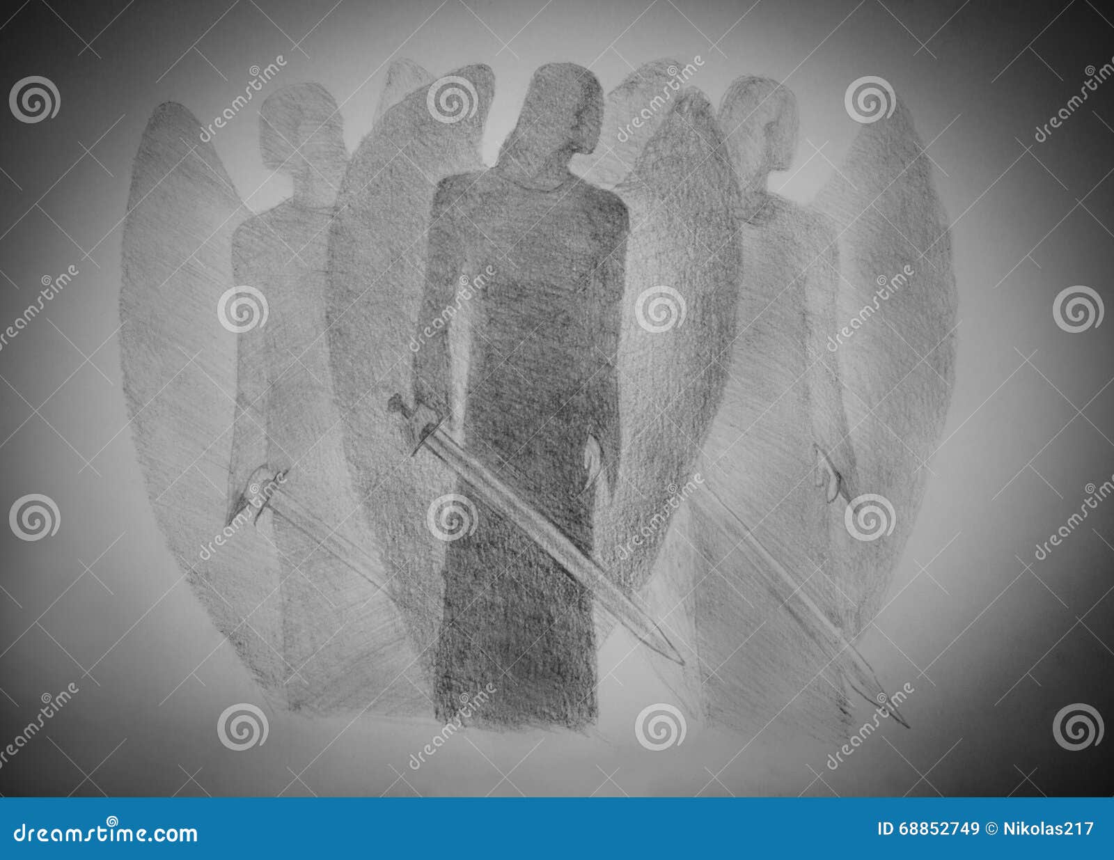 Tre angeli con una spada illustrazione di stock. Illustrazione di ...