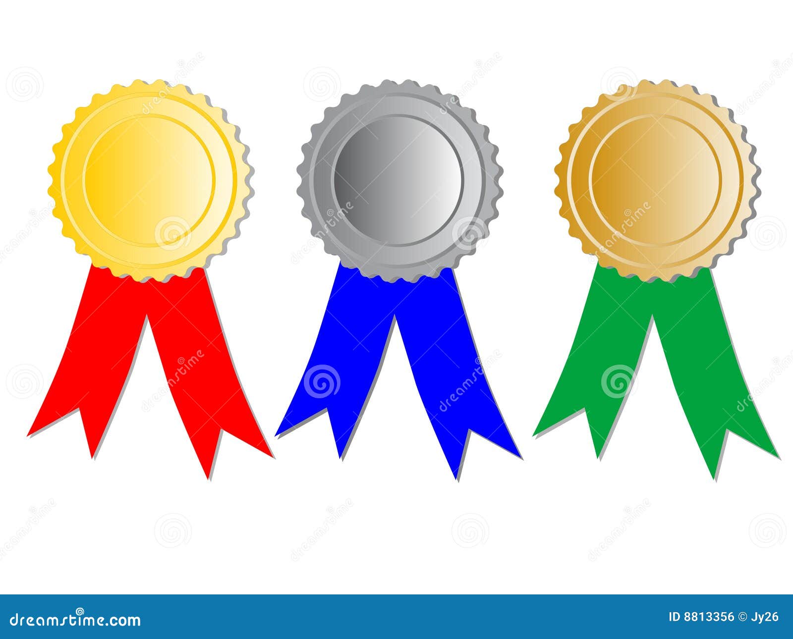 Tre medaljer med band vektor illustrationer. Illustration av lekar ...