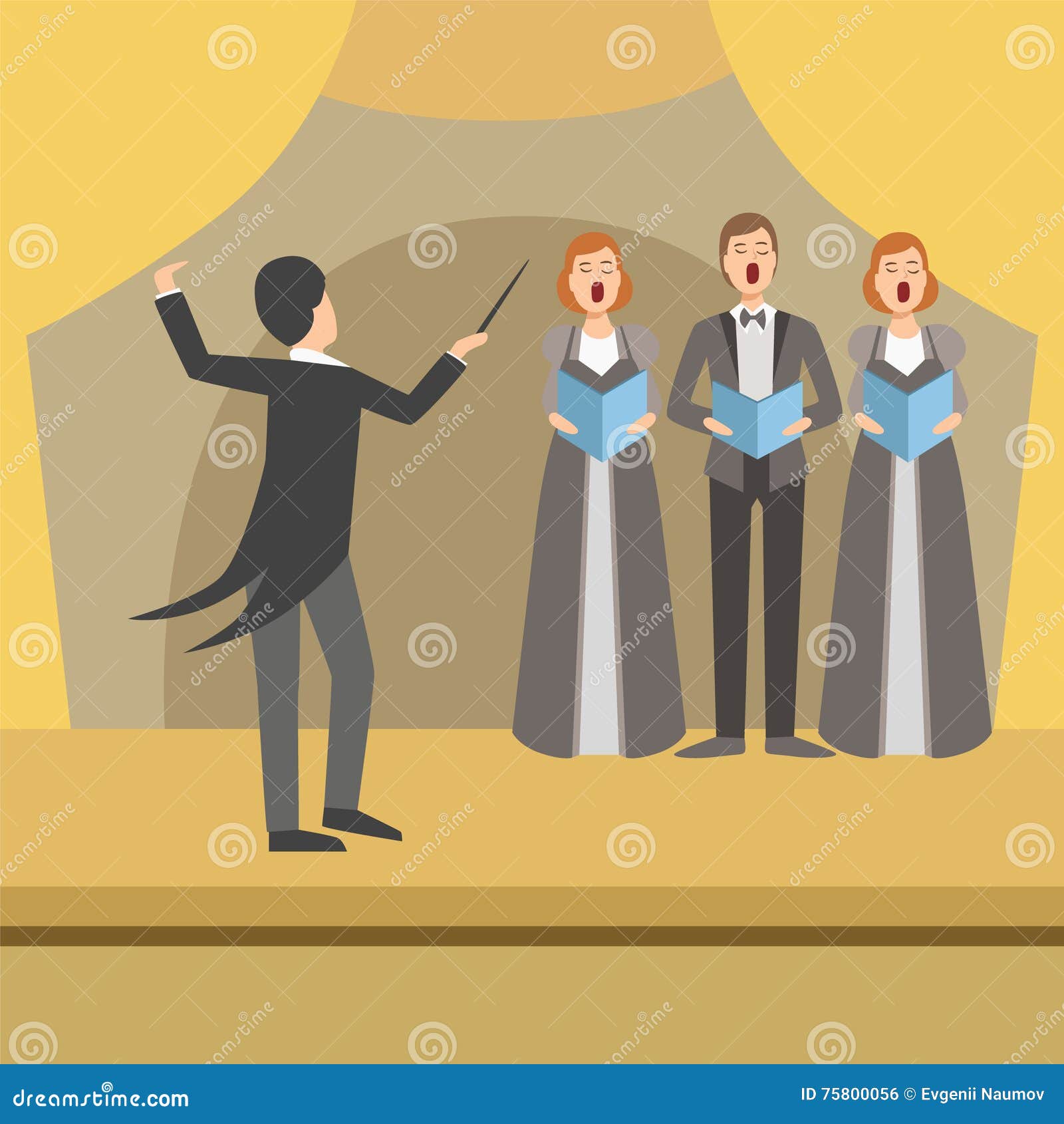 Tre Person Choir and Operator Wearing Svansar Vektor Illustrationer ...