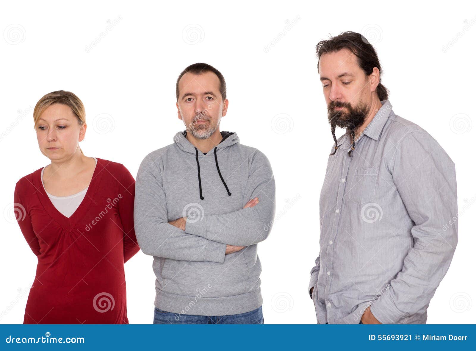 Tre Persone Isolate Che Guardano Seriamente Immagine Stock - Immagine ...