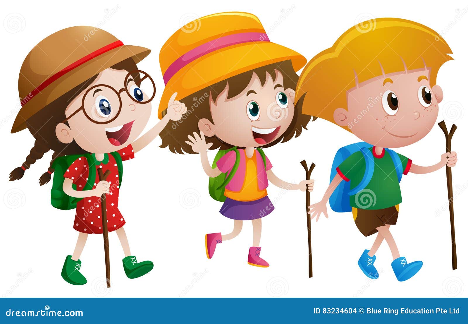 Tre Ungar Med Att Gå Pinnar Stock Illustrationer - Illustration av elev ...