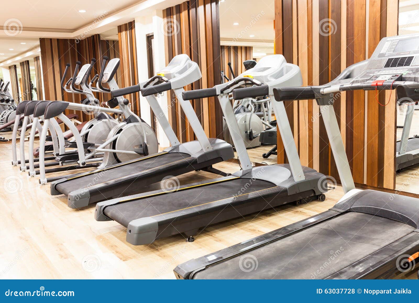 Treadmill in Modern Gym Interior with Equipment Stock Photo - Image of ...