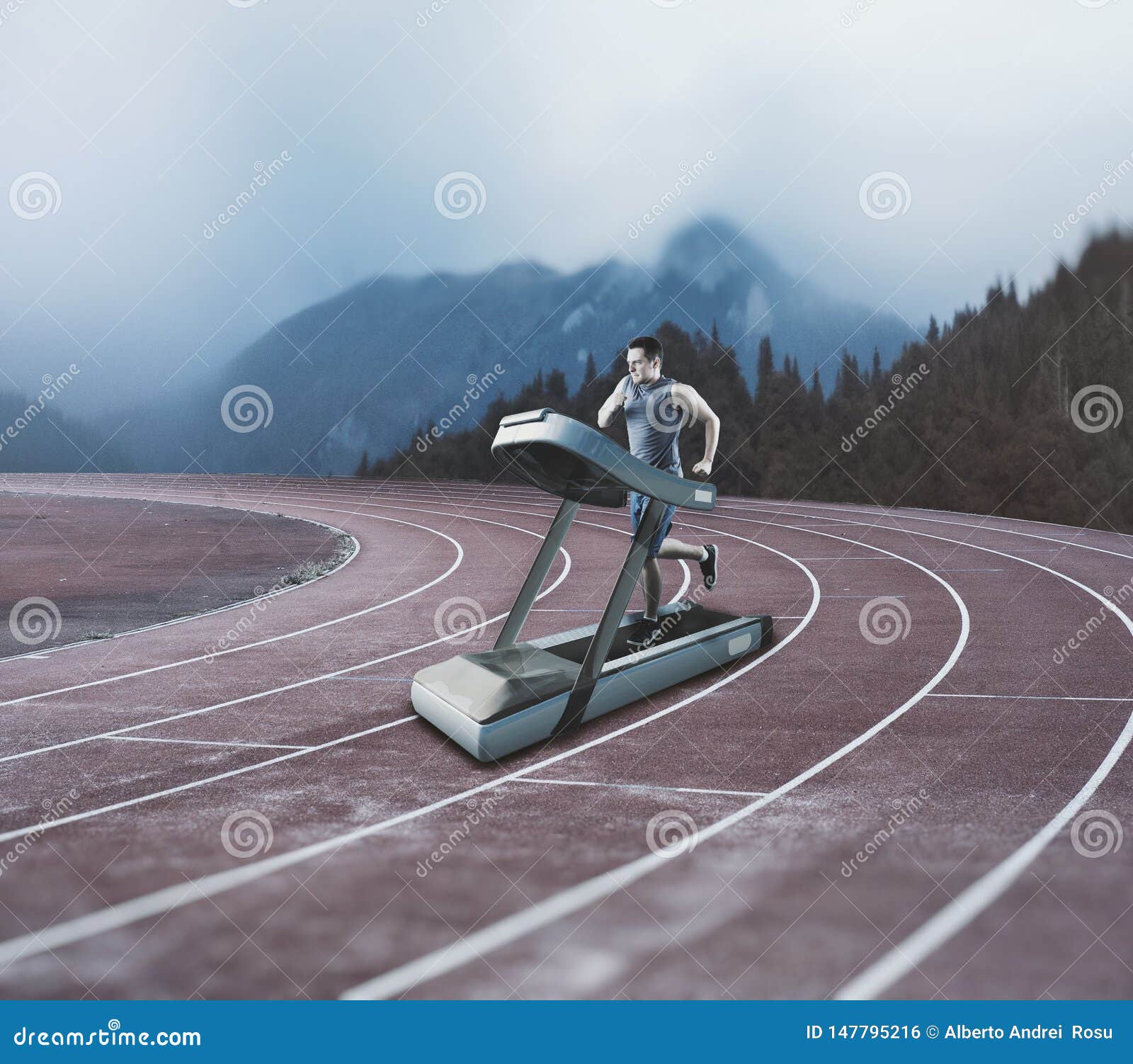 Treadmill on running track stock photo. Image of equipment - 147795216