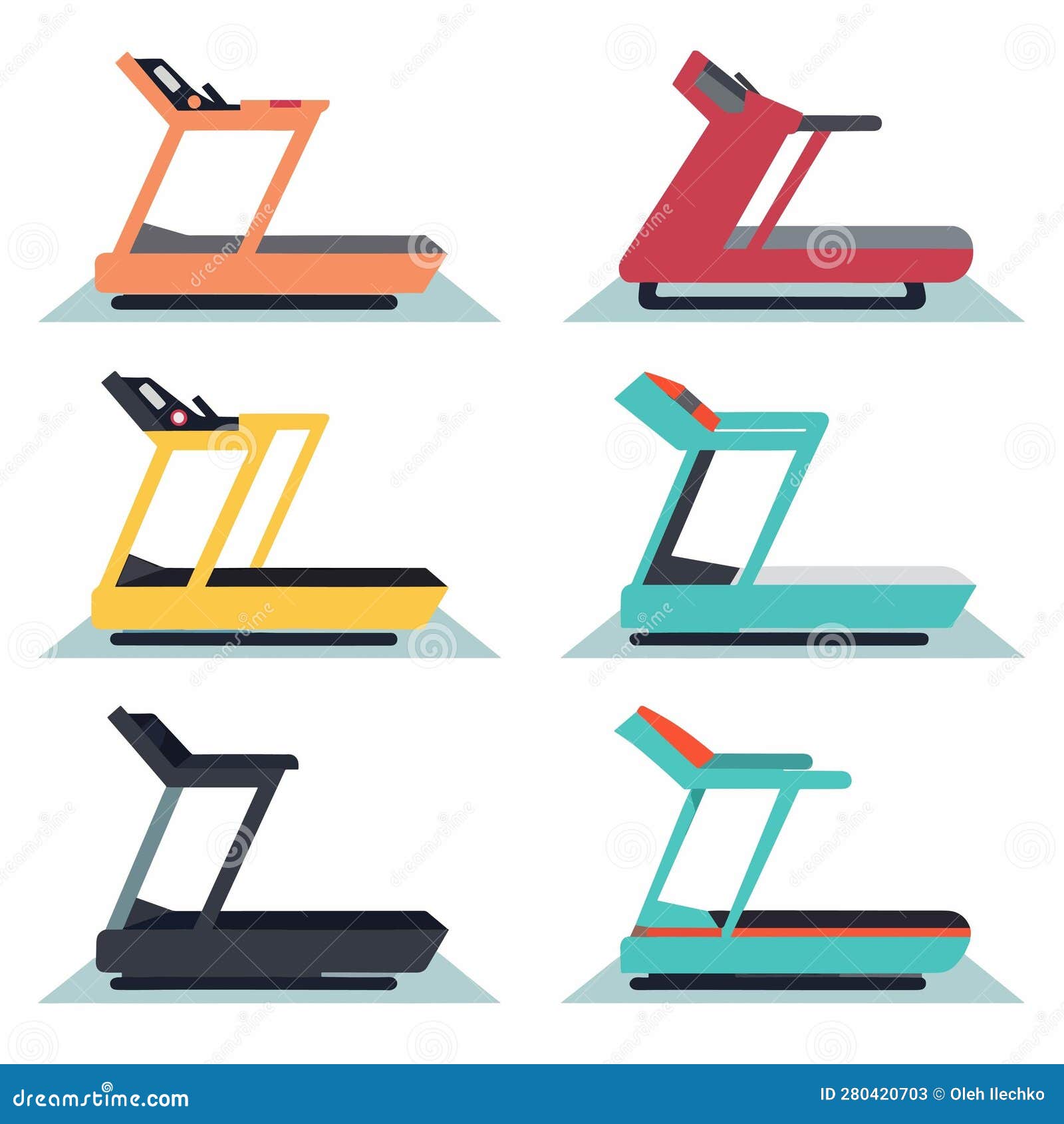 Treadmill Set Vector Illustration Isolated on White Illustration Stock ...