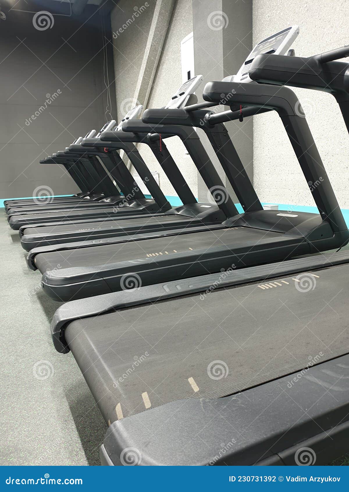 Treadmills in an Empty Gym. Stock Photo - Image of iron, glass: 230731392
