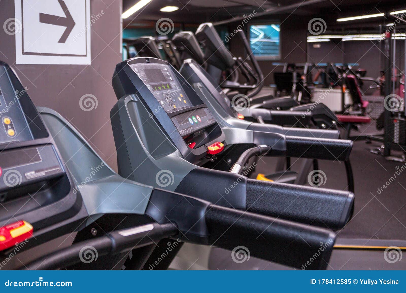 Treadmills in a Gym Stand in a Row Stock Image - Image of machine ...