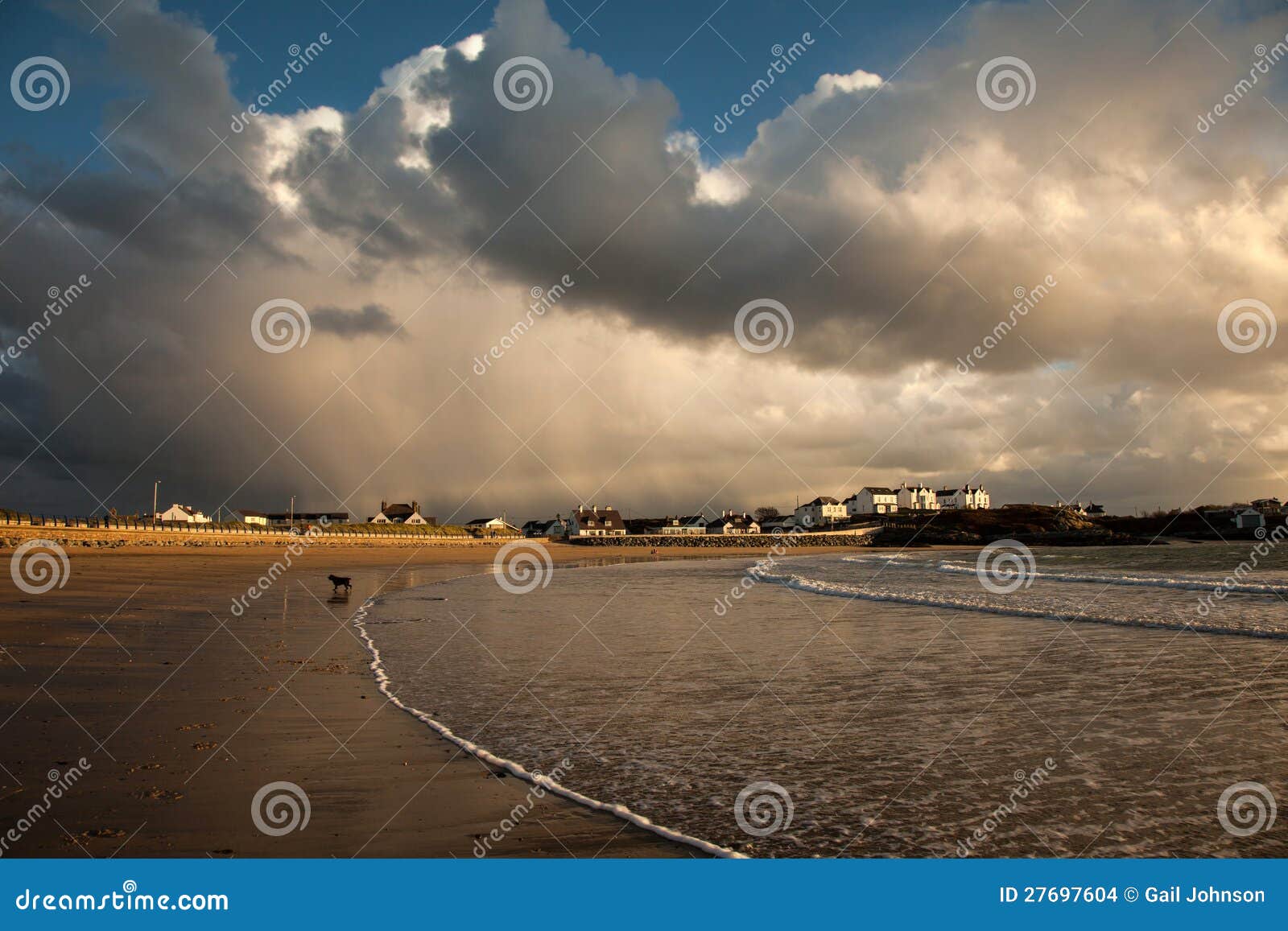 Trearddur Bay Beach at Sunset Stock Photo - Image of coastline, calm ...