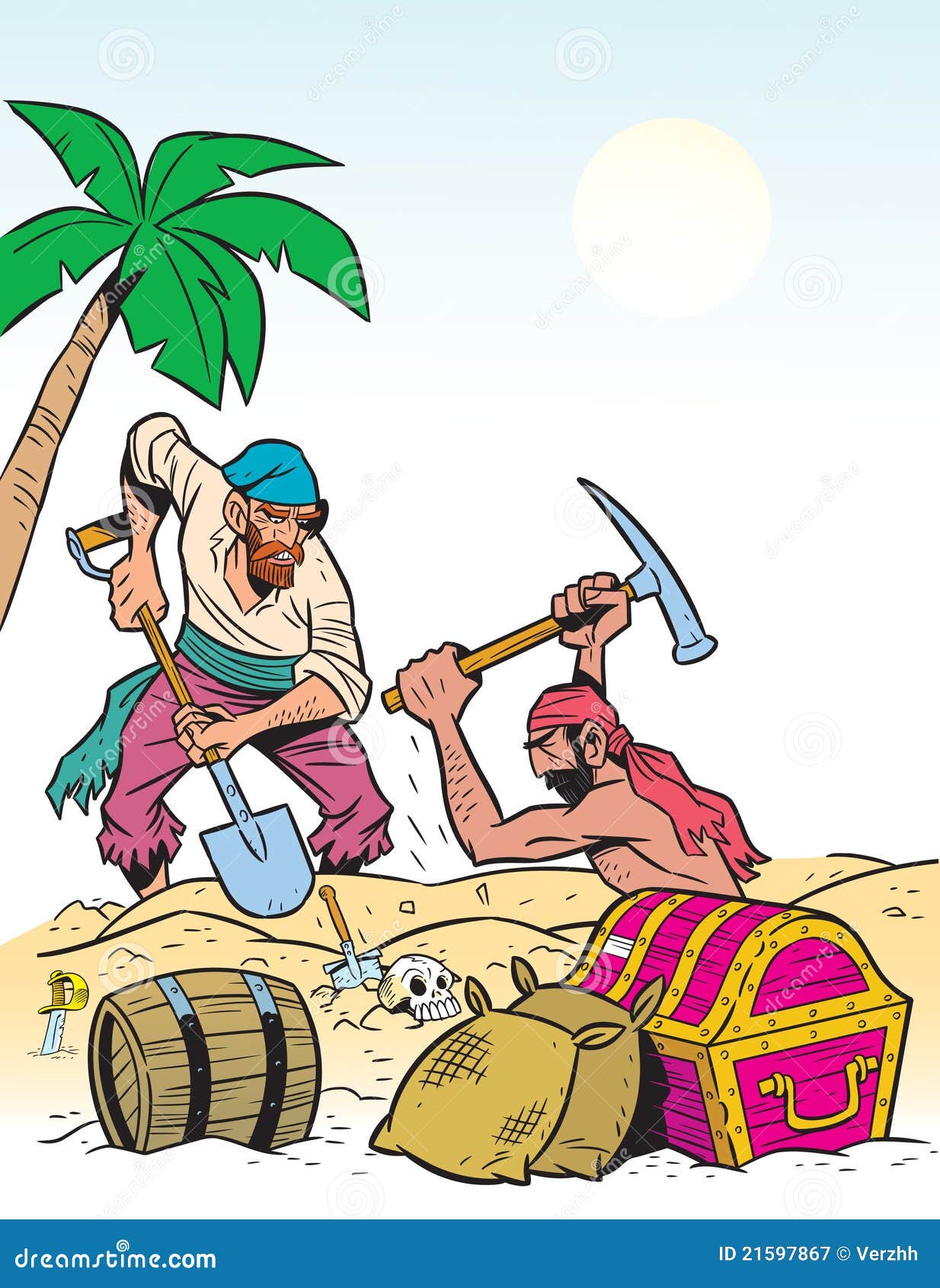 Cartoon Men Digging For Gold