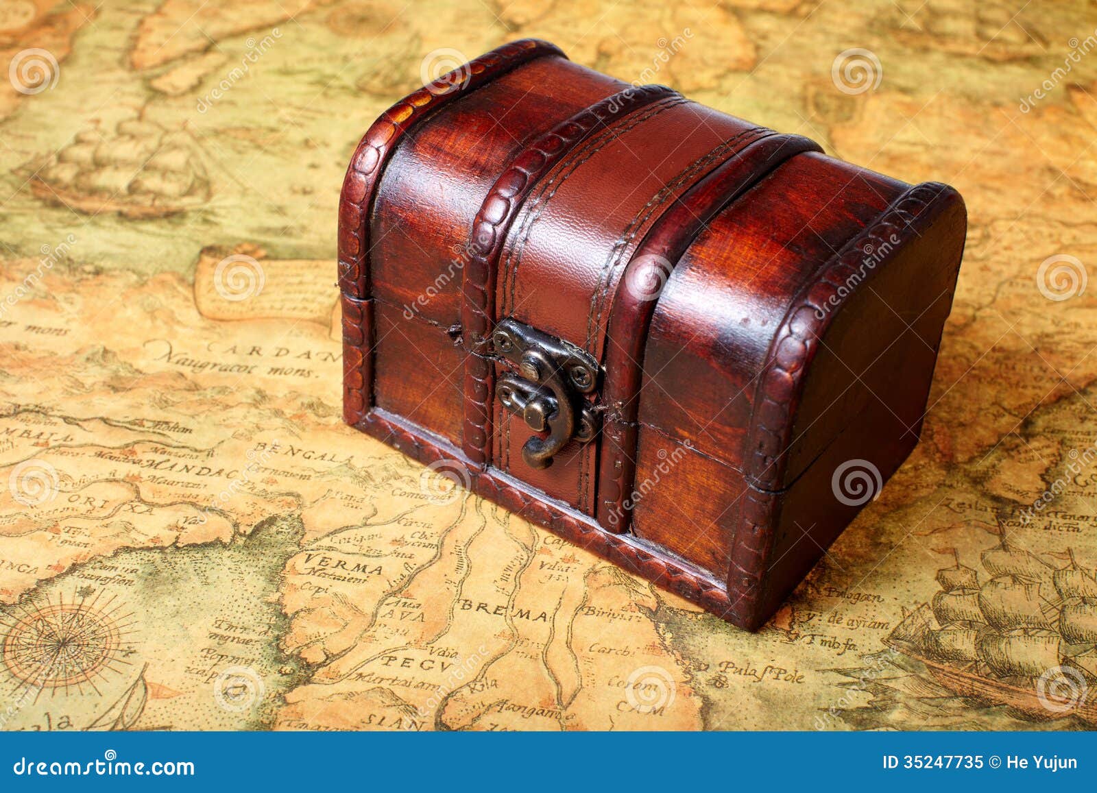 Treasure Box on Ancient Map Background Stock Image - Image of grunge ...