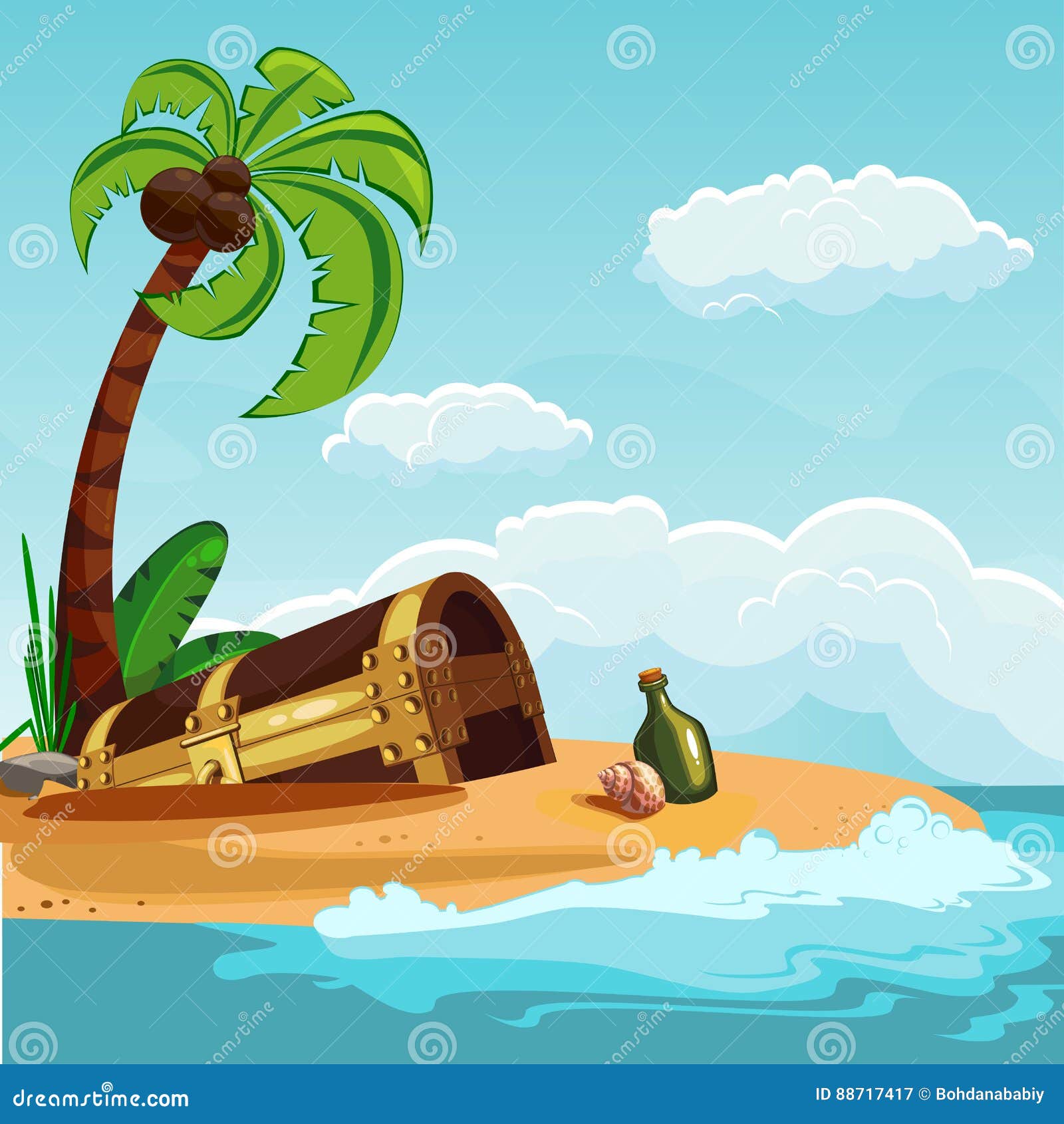 Treasure Chest Buried On The Beach Cartoon Vector | CartoonDealer.com ...
