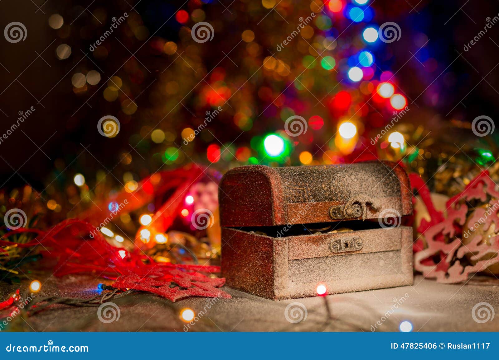 Treasure Chest with Christmas Decorations Stock Photo - Image of globe ...