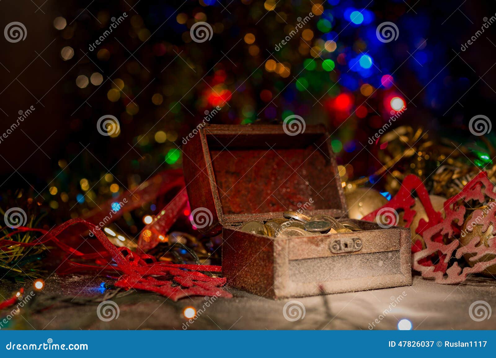 Treasure Chest with Christmas Decorations Stock Image - Image of ...