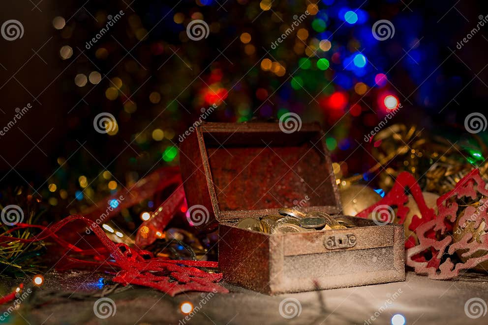 Treasure Chest with Christmas Decorations Stock Image - Image of ...