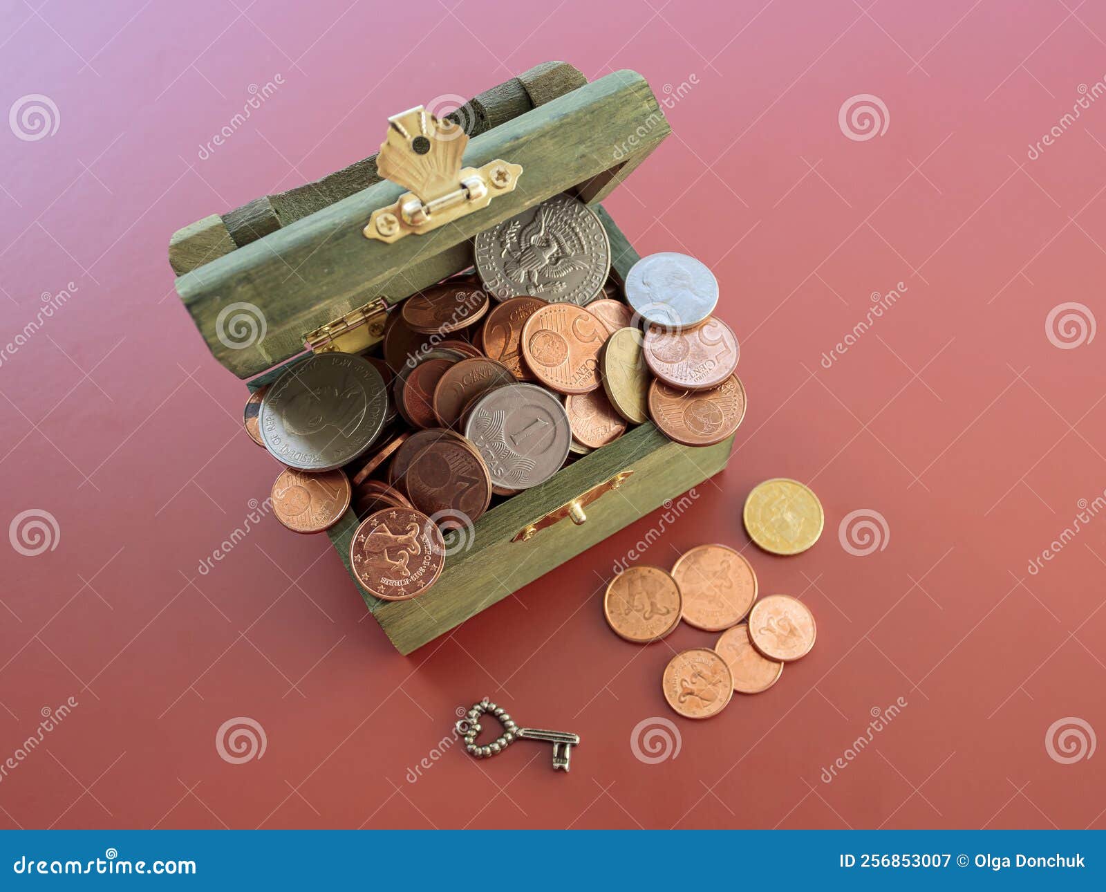 Treasure chest with coins stock image. Image of small - 256853007