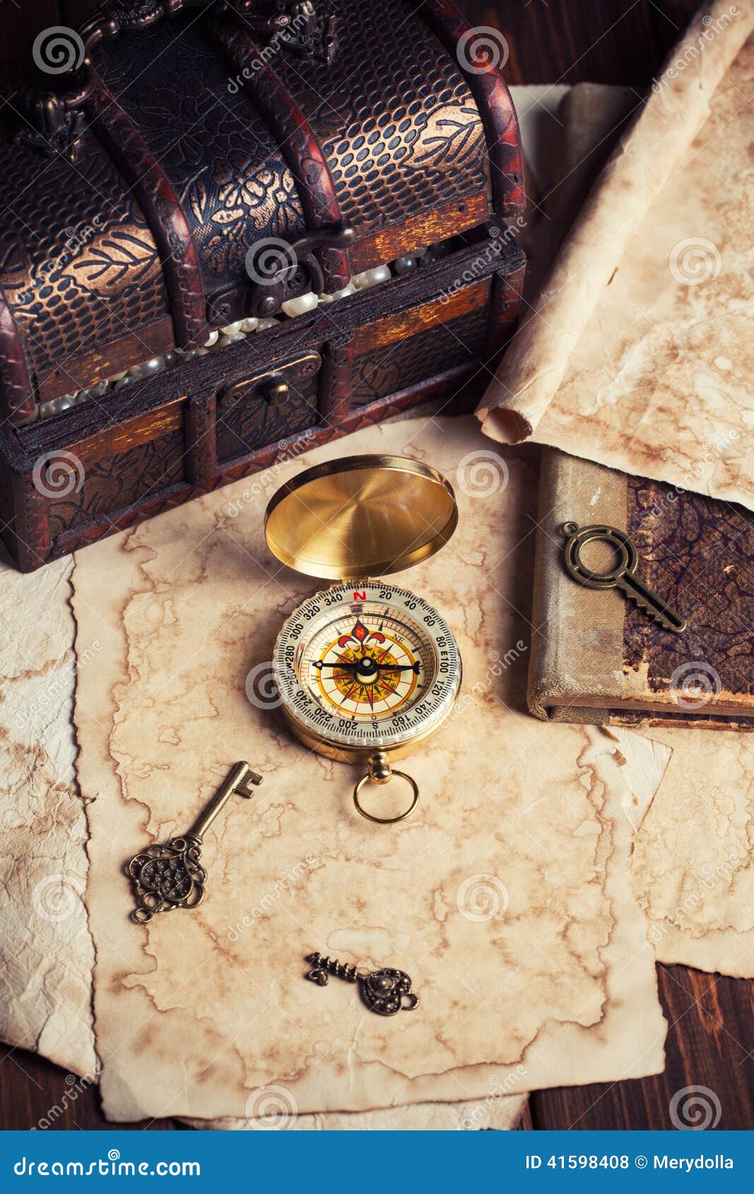 Treasure chest stock photo. Image of table, compass, sheet - 41598408