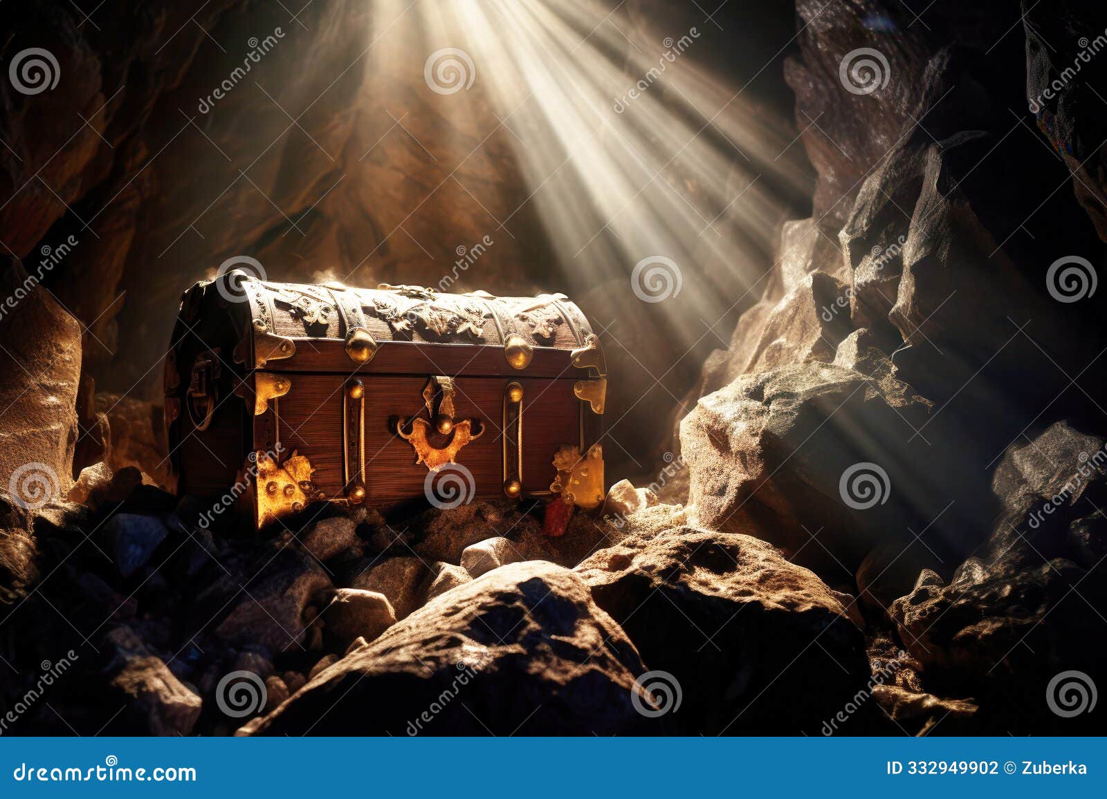 A Dark Cave With A Glowing Entrance. The Cave Is Filled With Glittering ...