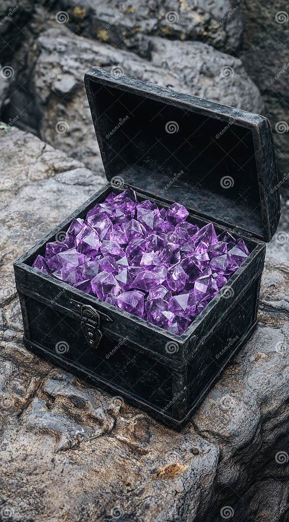 Treasure Chest Filled with Amethyst Crystals Stock Illustration ...