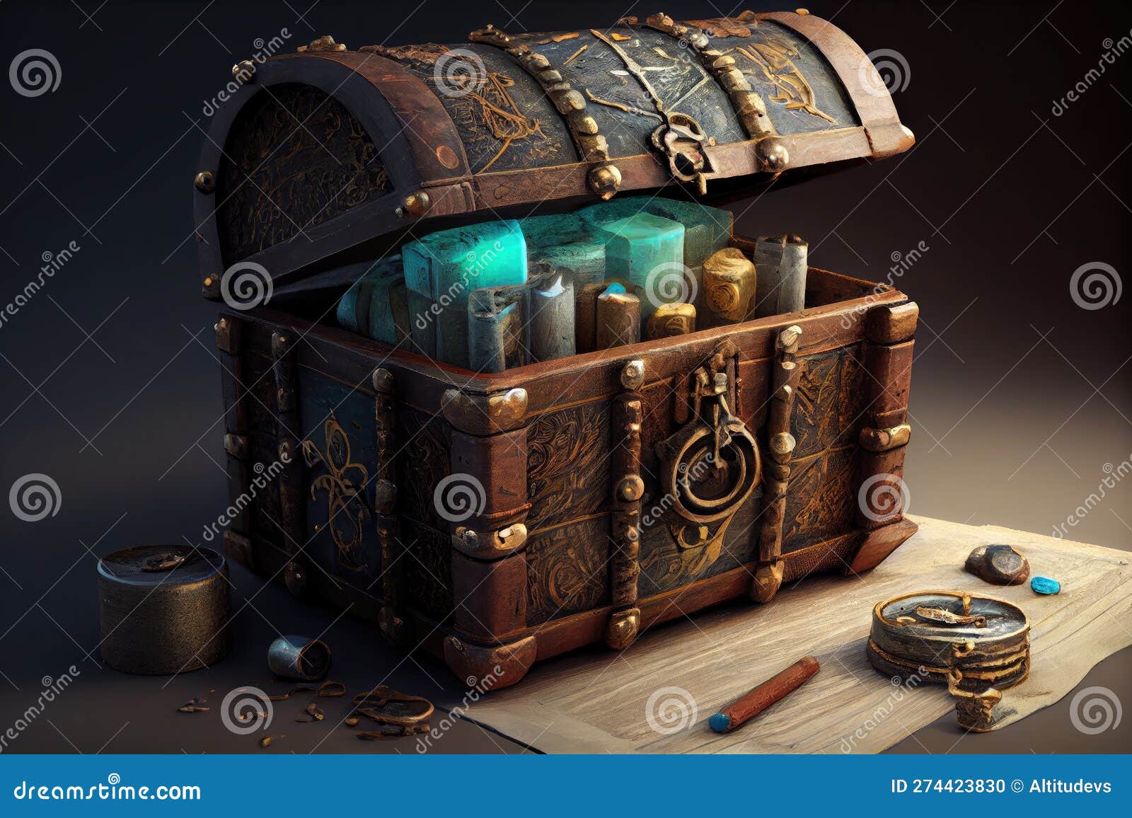 Treasure Chest Filled with Ancient Scrolls and Tablets, Ready To Be ...