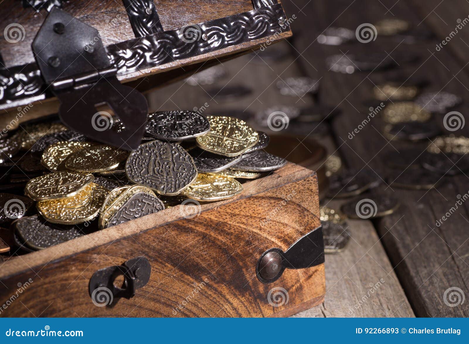 Treasure Chest Filled with Coins Stock Image - Image of dark, closeup ...