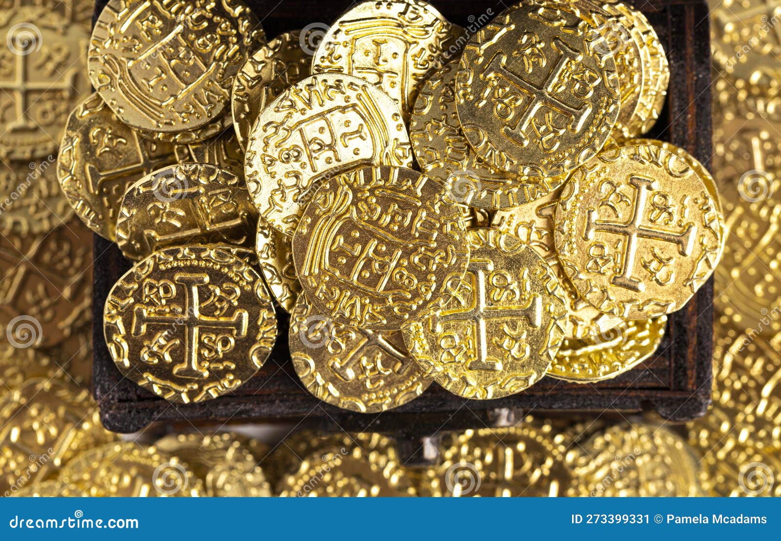 Treasure Chest Filled with Golden Coins on a White Background Stock ...