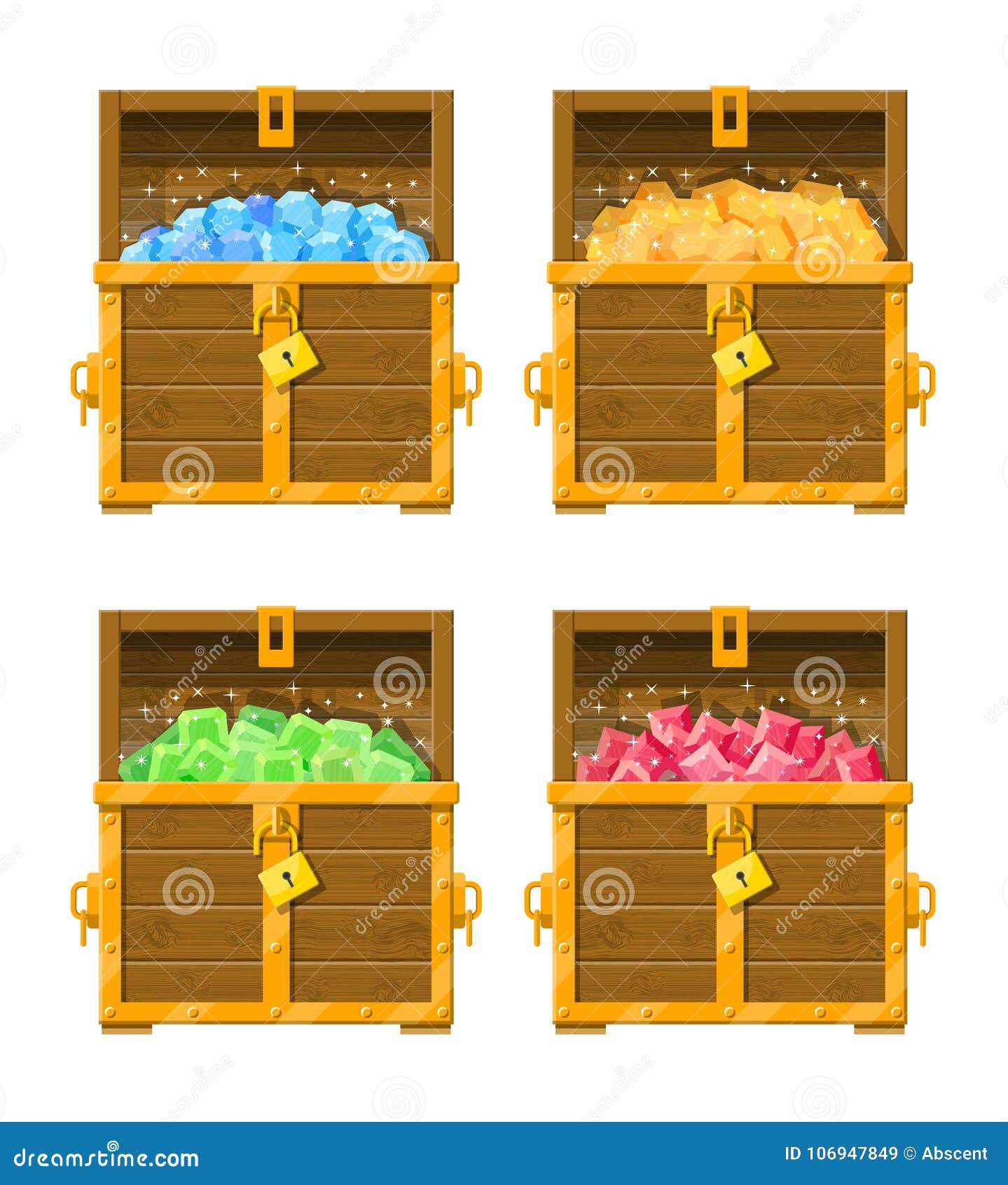 Treasure Chest Full of Various Diamonds. Stock Vector - Illustration of ...