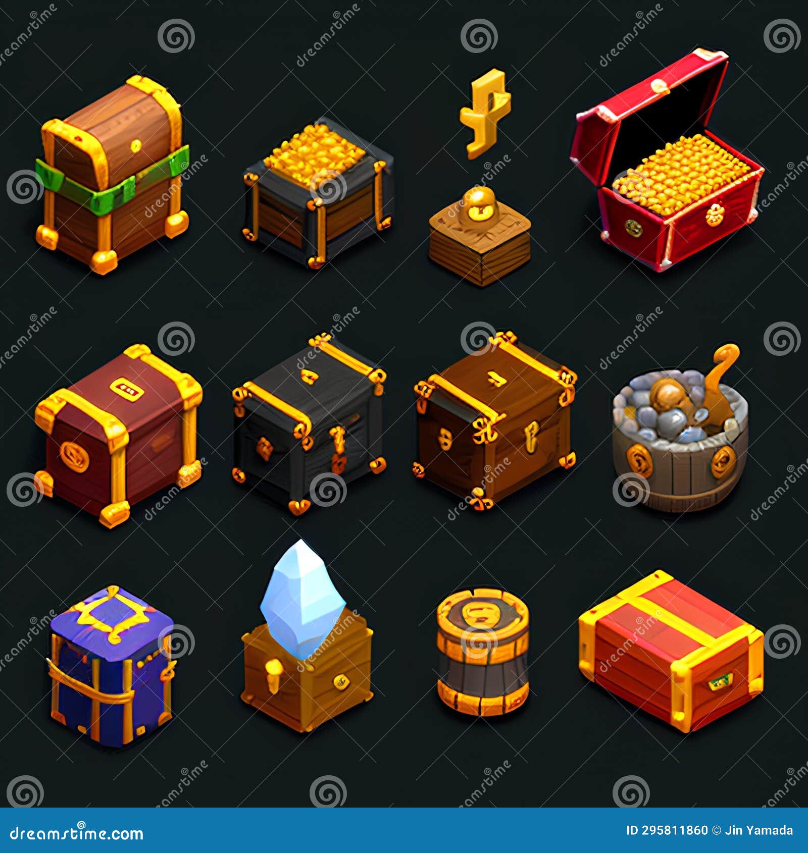 Treasure Chest Icons Set. Isometric Vector Illustration of Treasure ...