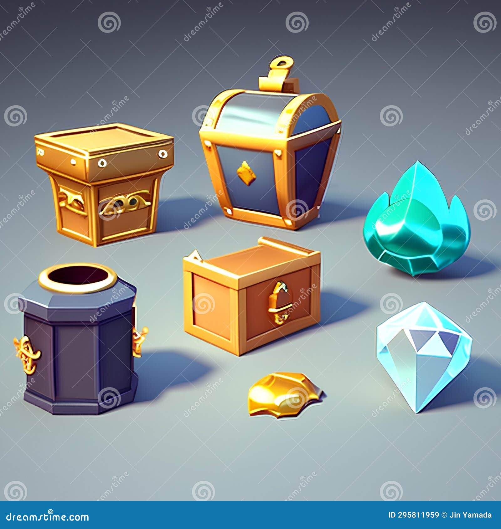 Treasure Chest, Jewelry Box, Treasure Chest and Diamond. 3D Rendering ...