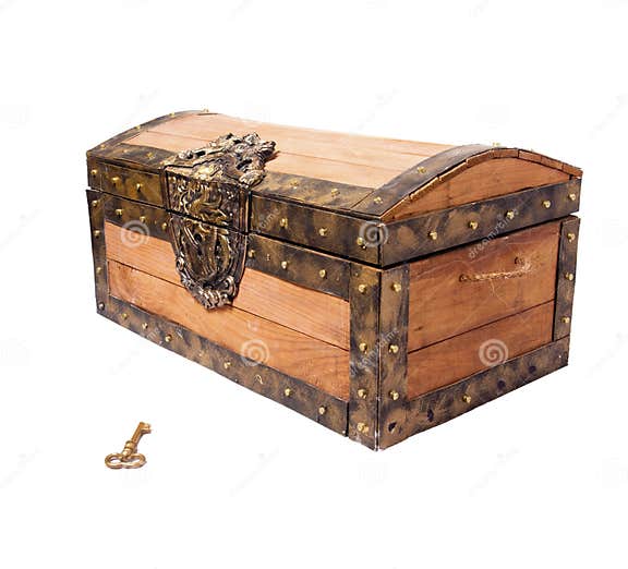 Treasure Chest with Key Isolated on White Stock Image - Image of pirate ...