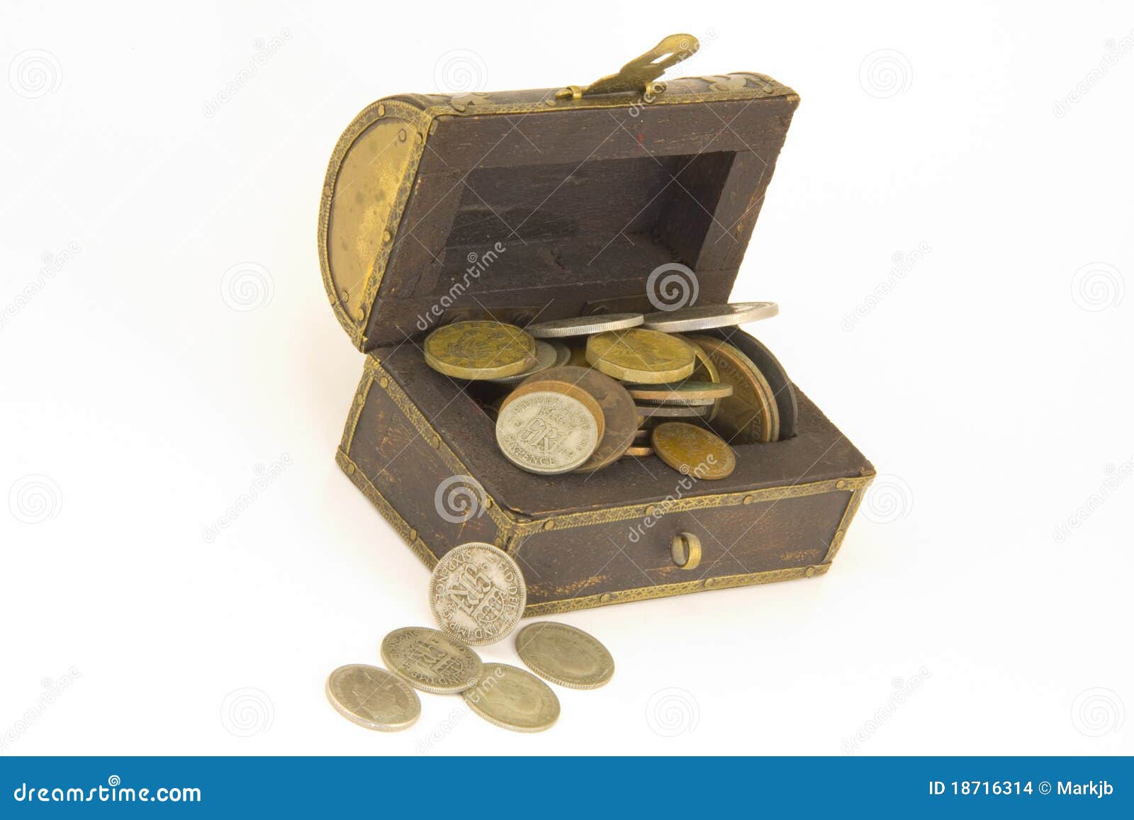 Treasure chest of money stock photo. Image of penny, wood - 18716314