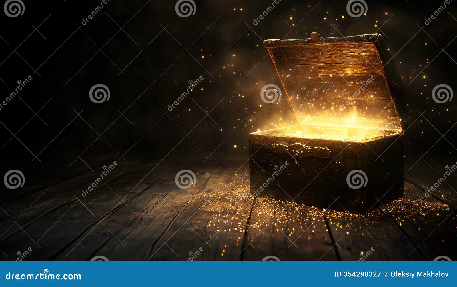 Treasure Chest - Open Ancient Trunk with Glowing Magic Lights in the ...