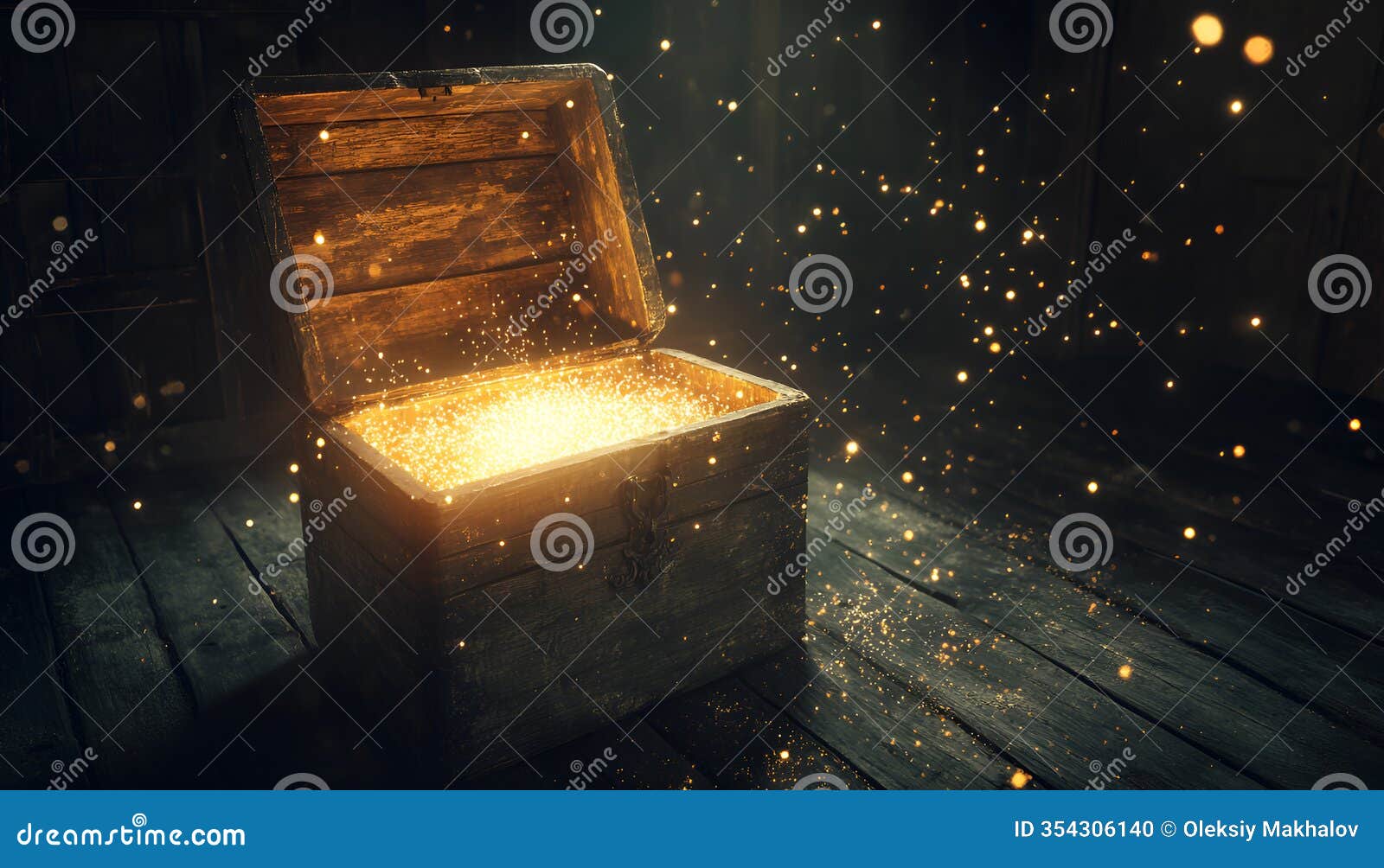 Treasure Chest - Open Ancient Trunk with Glowing Magic Lights in the ...