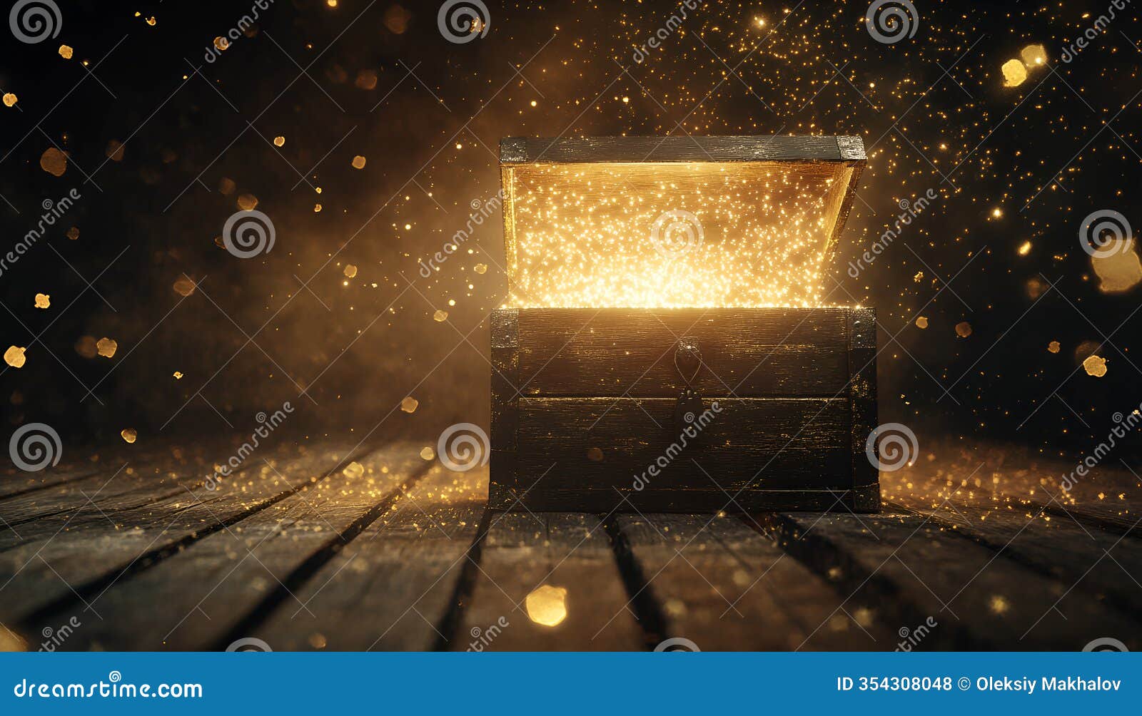 Treasure Chest - Open Ancient Trunk with Glowing Magic Lights in the ...