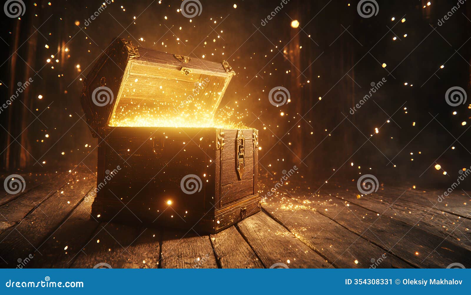 Treasure Chest - Open Ancient Trunk with Glowing Magic Lights in the ...