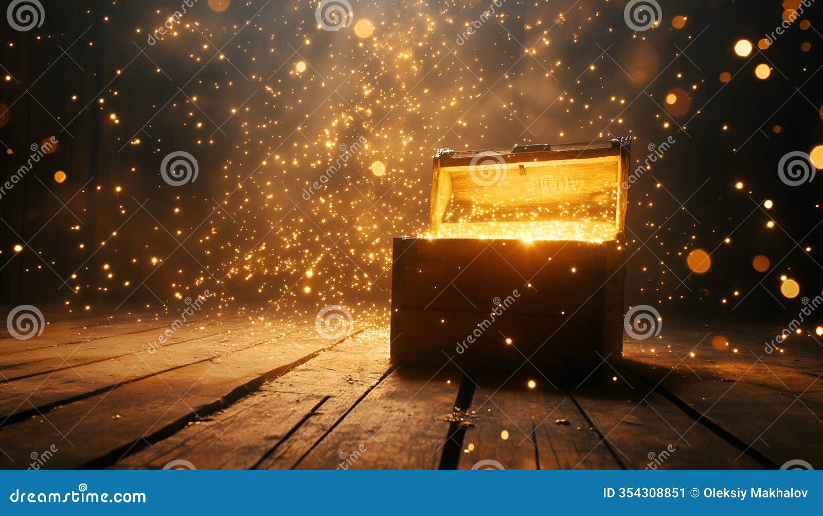 Treasure Chest - Open Ancient Trunk with Glowing Magic Lights in the ...