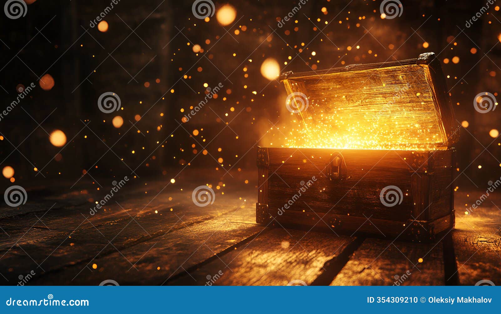 Treasure Chest - Open Ancient Trunk with Glowing Magic Lights in the ...