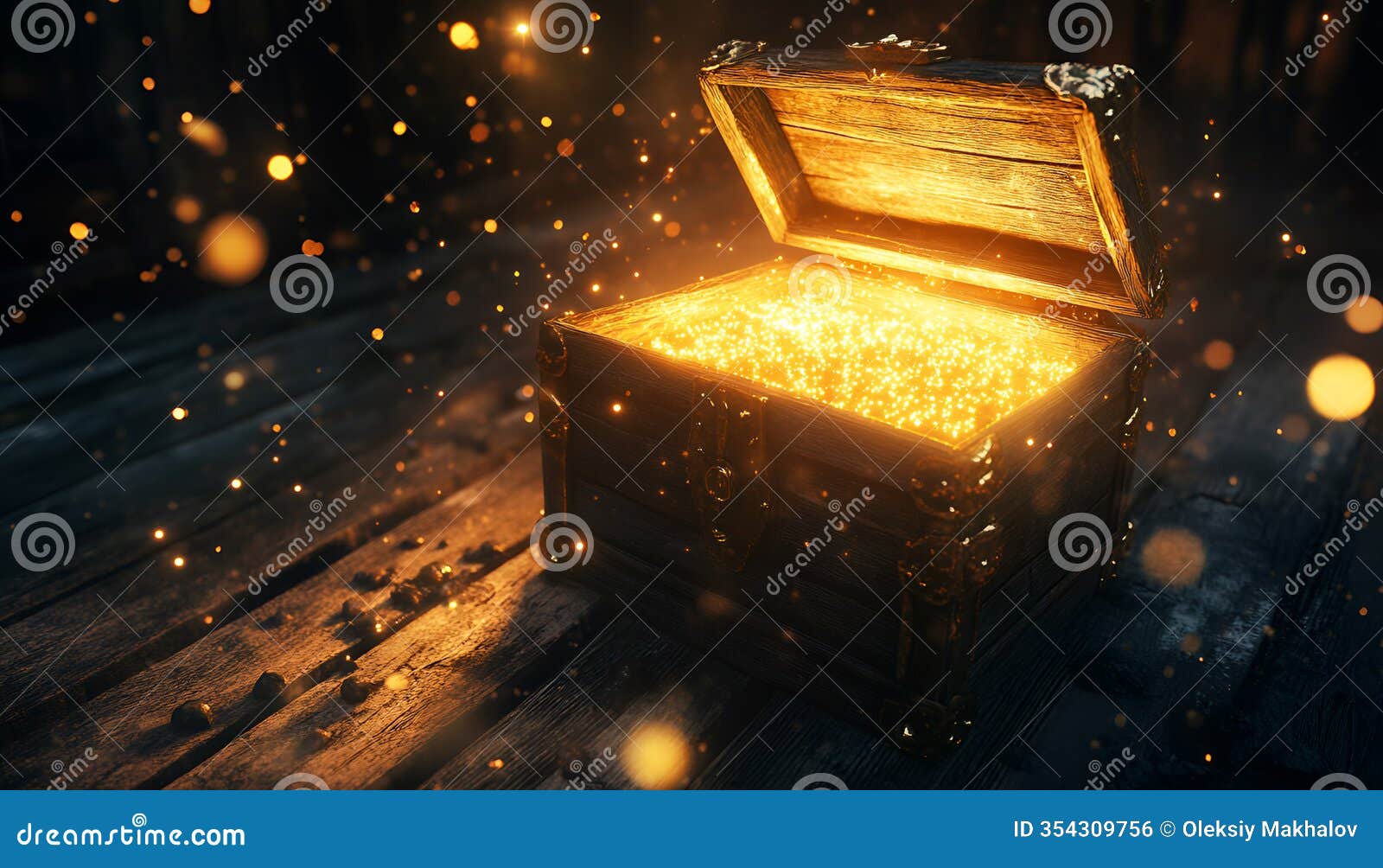 Treasure Chest - Open Ancient Trunk with Glowing Magic Lights in the ...