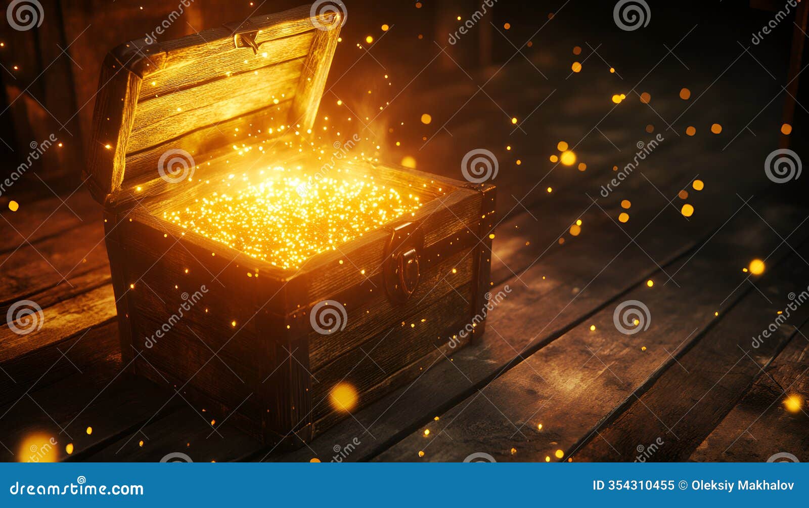 Treasure Chest - Open Ancient Trunk with Glowing Magic Lights in the ...