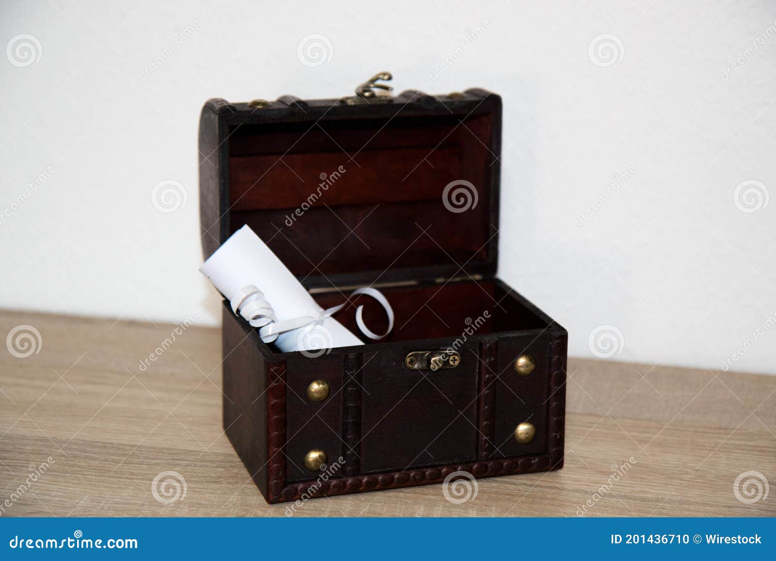 Treasure Chest with a Rolled Blank Paper Inside of it Stock Photo ...