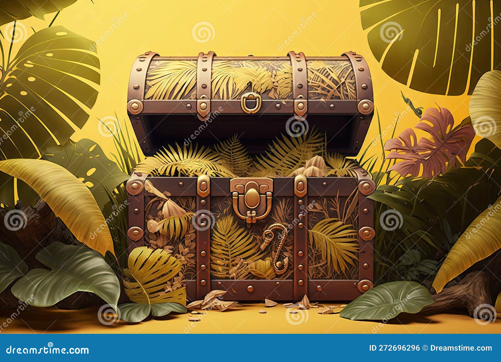 Treasure Chest in Rustic Style on Yellow Background of Jungle Stock ...