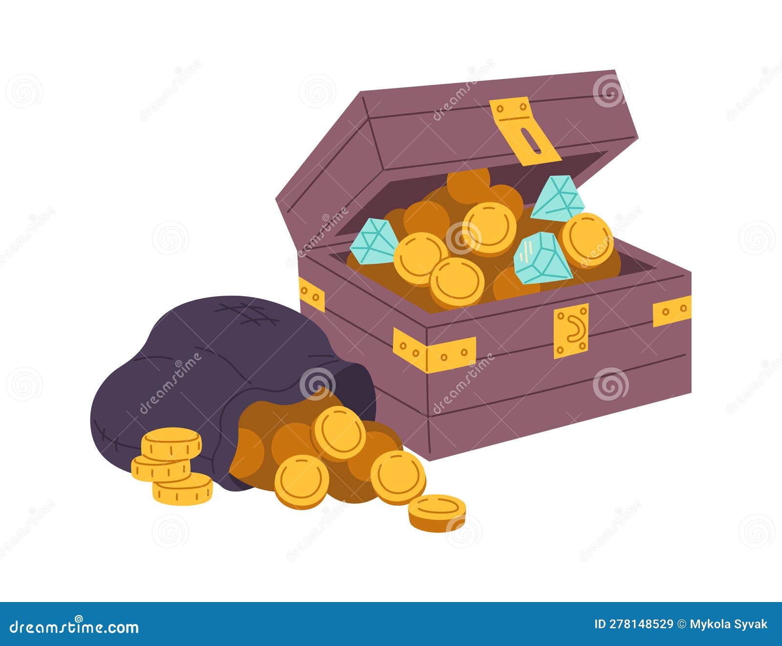 Treasure Chest with Sack Bag with Coins Stock Vector - Illustration of ...