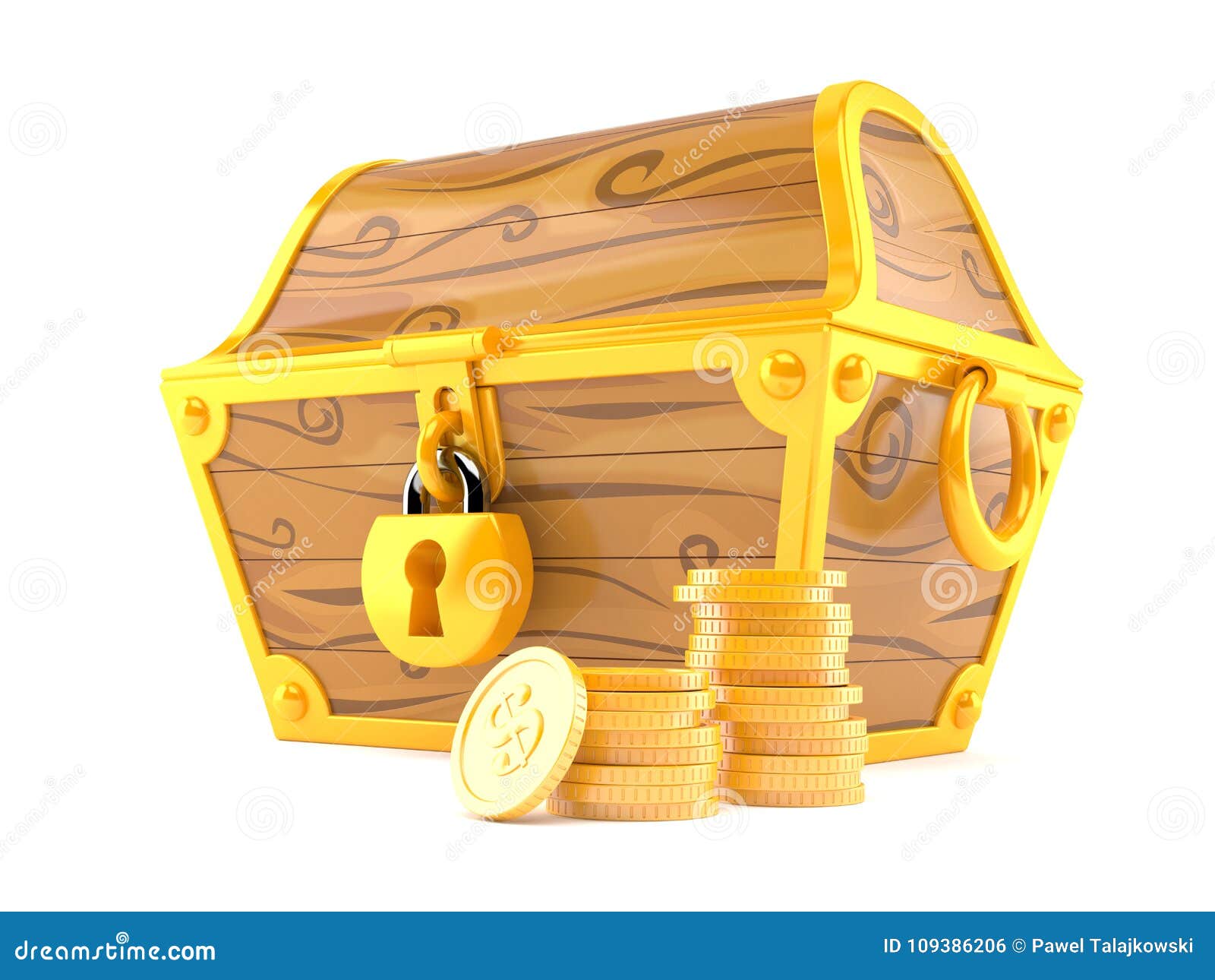 Treasure Chest with Stack of Coins Stock Illustration - Illustration of ...