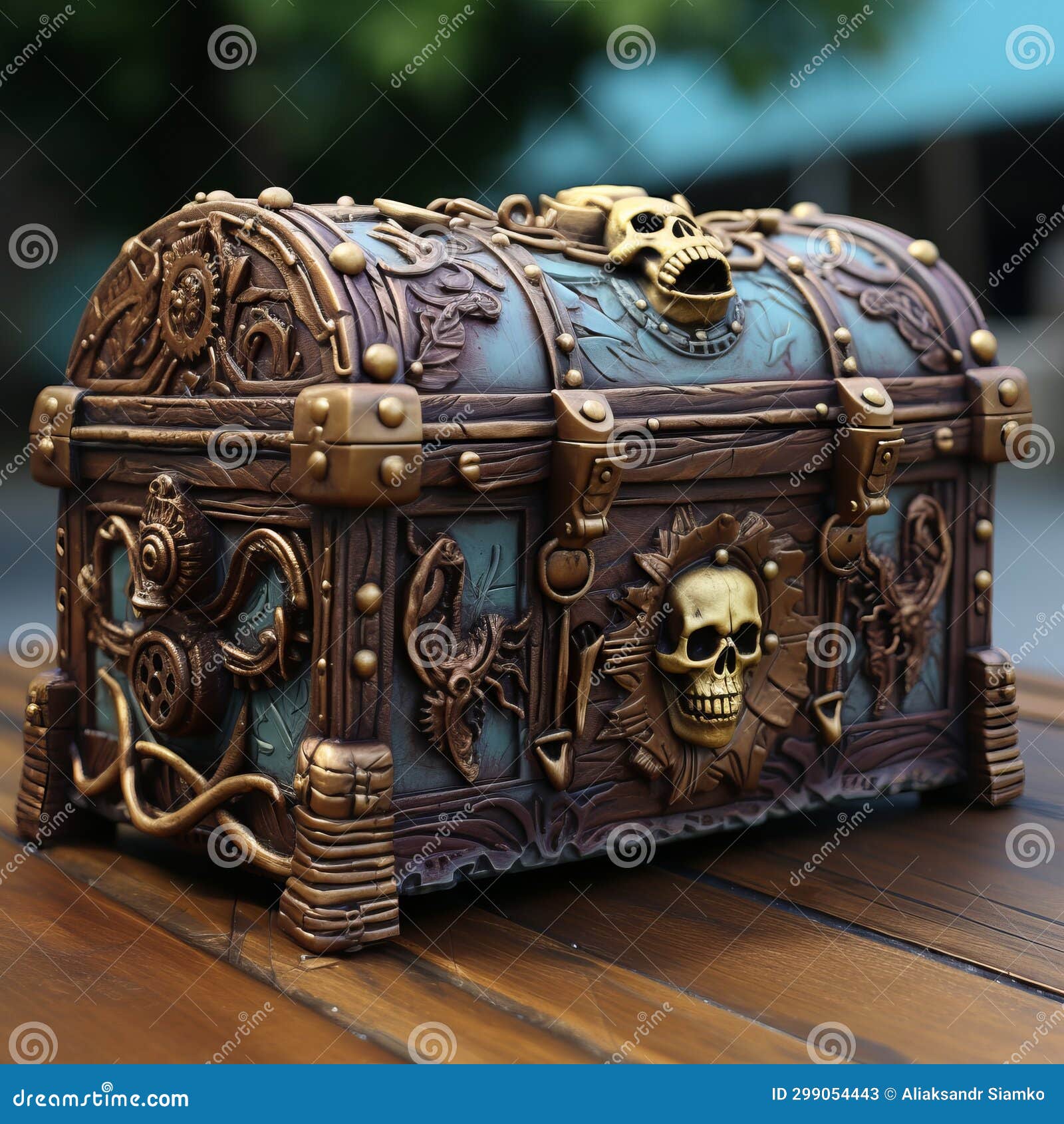 A Treasure Chest on a Table Stock Image - Image of safe, metal: 299054443