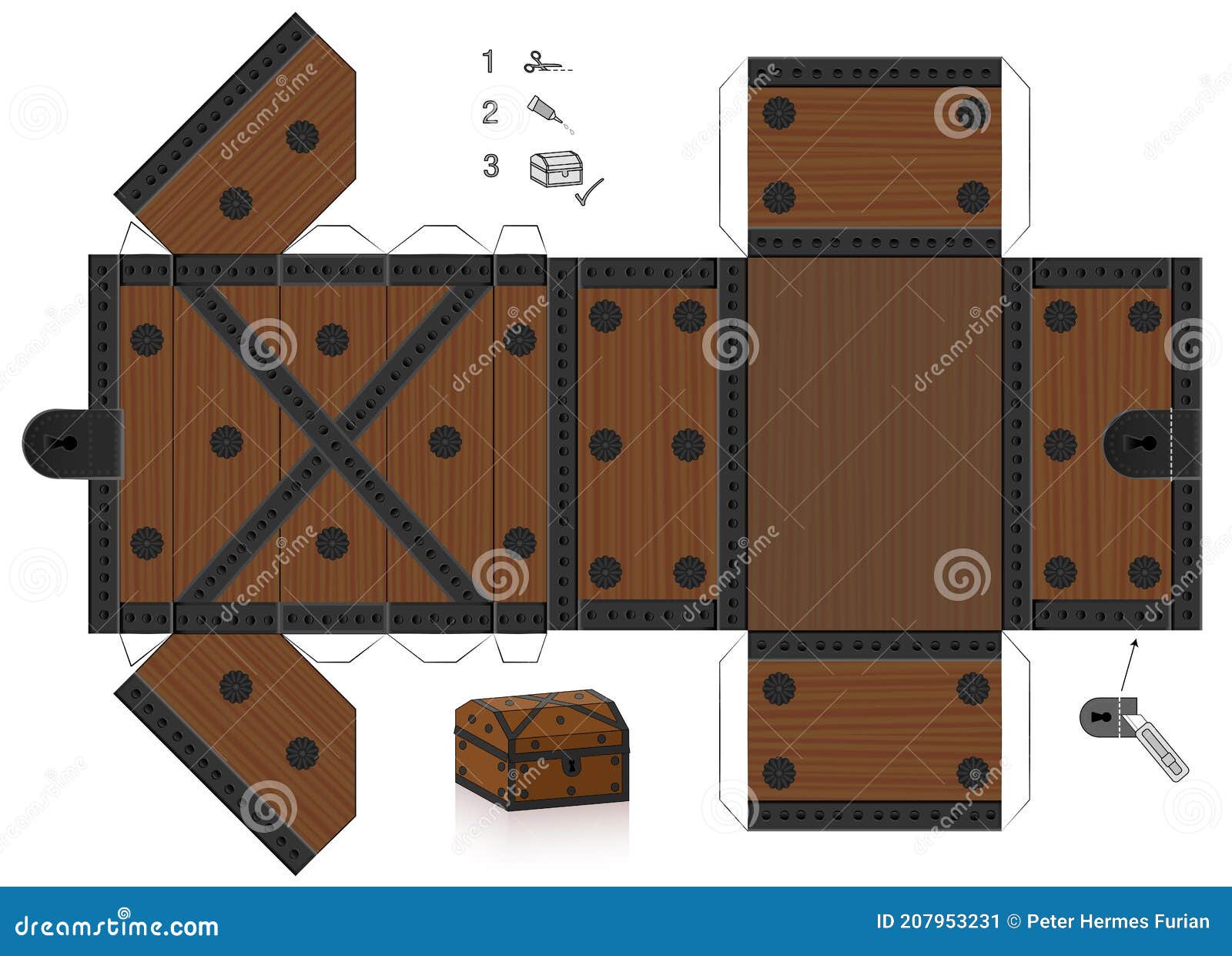 Treasure Chest Template Paper Model Sheet Trove Stock Vector ...