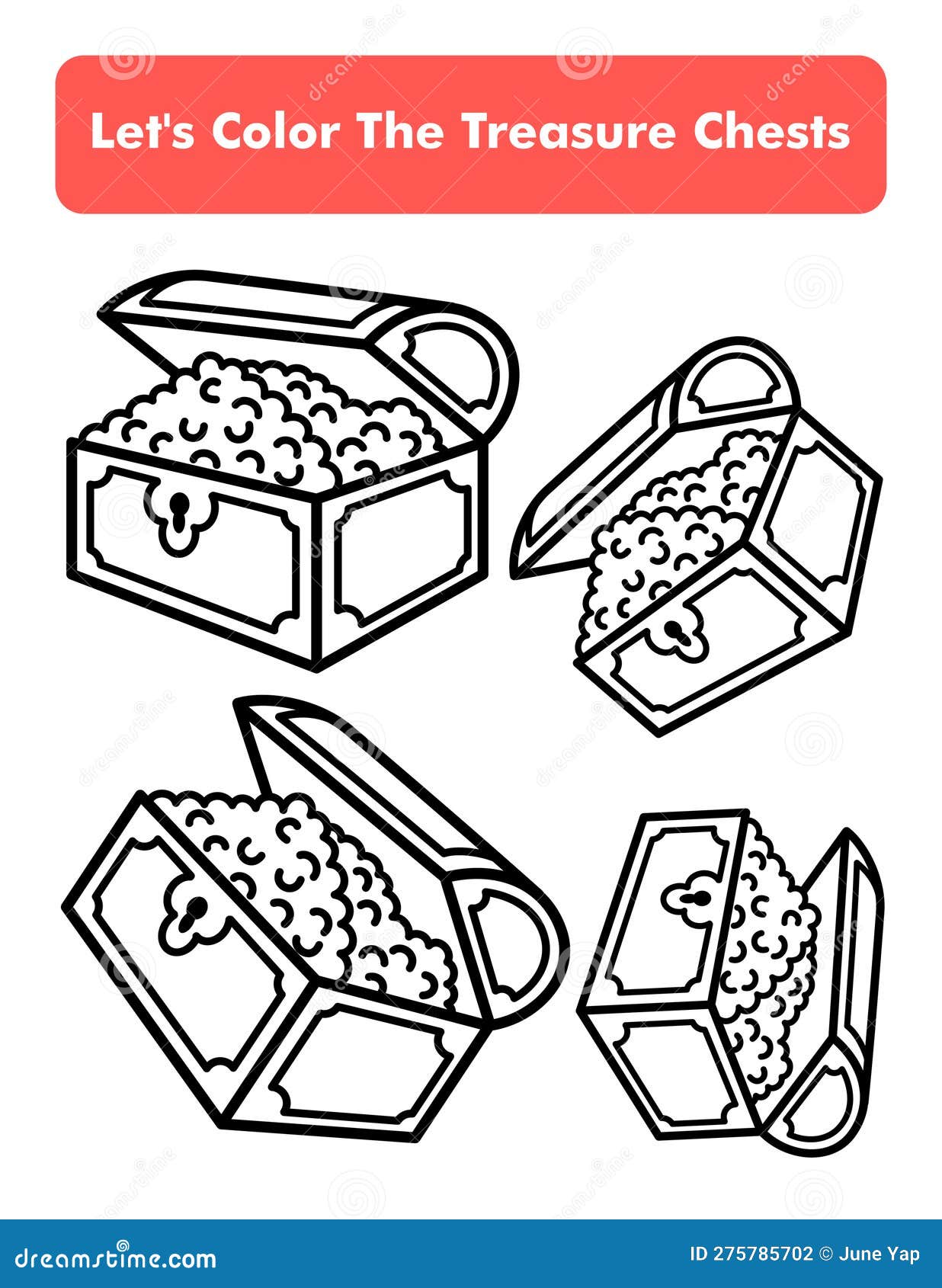 Treasure Chests Coloring Book Page in Letter Page Size Children ...