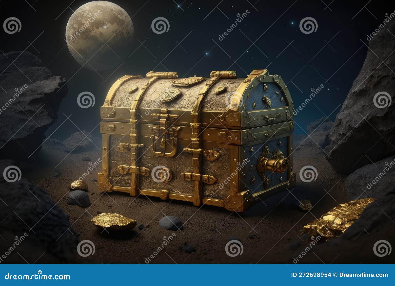 Treasure Chests and Gold on Lunar Surface Chest on the Moon Stock ...