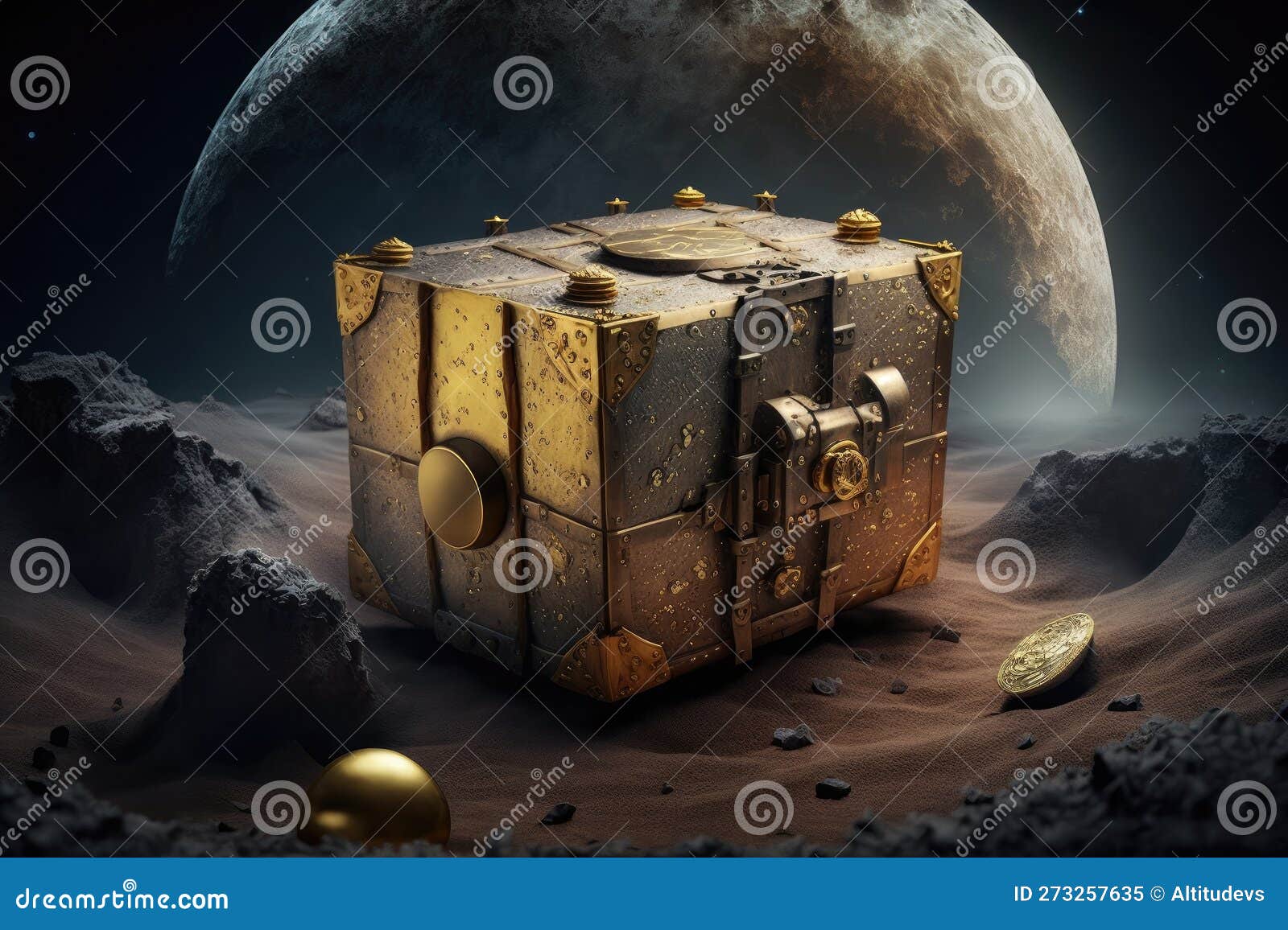 Treasure Chests and Gold on Lunar Surface Chest on the Moon Stock ...