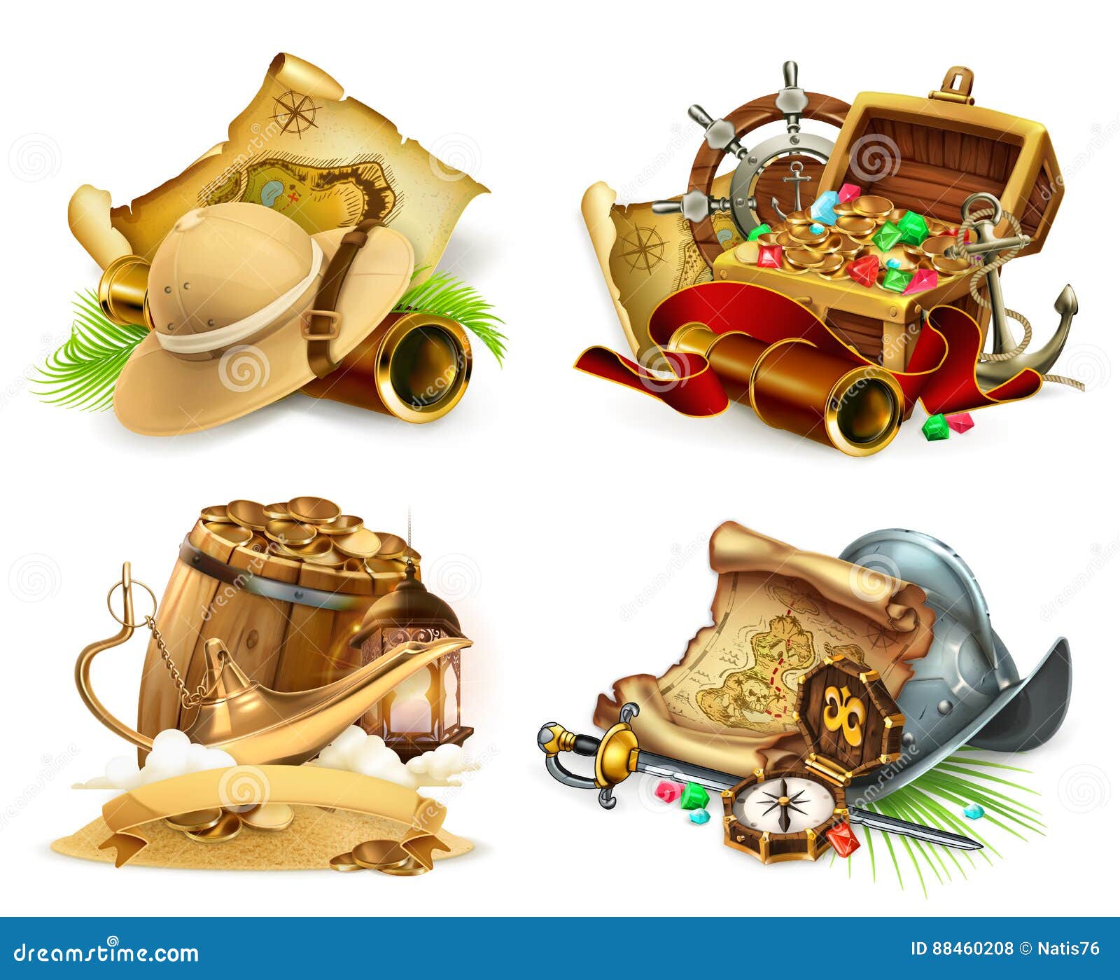 Treasure Hunt Icons Set. Vector Illustration. Royalty-Free Stock ...